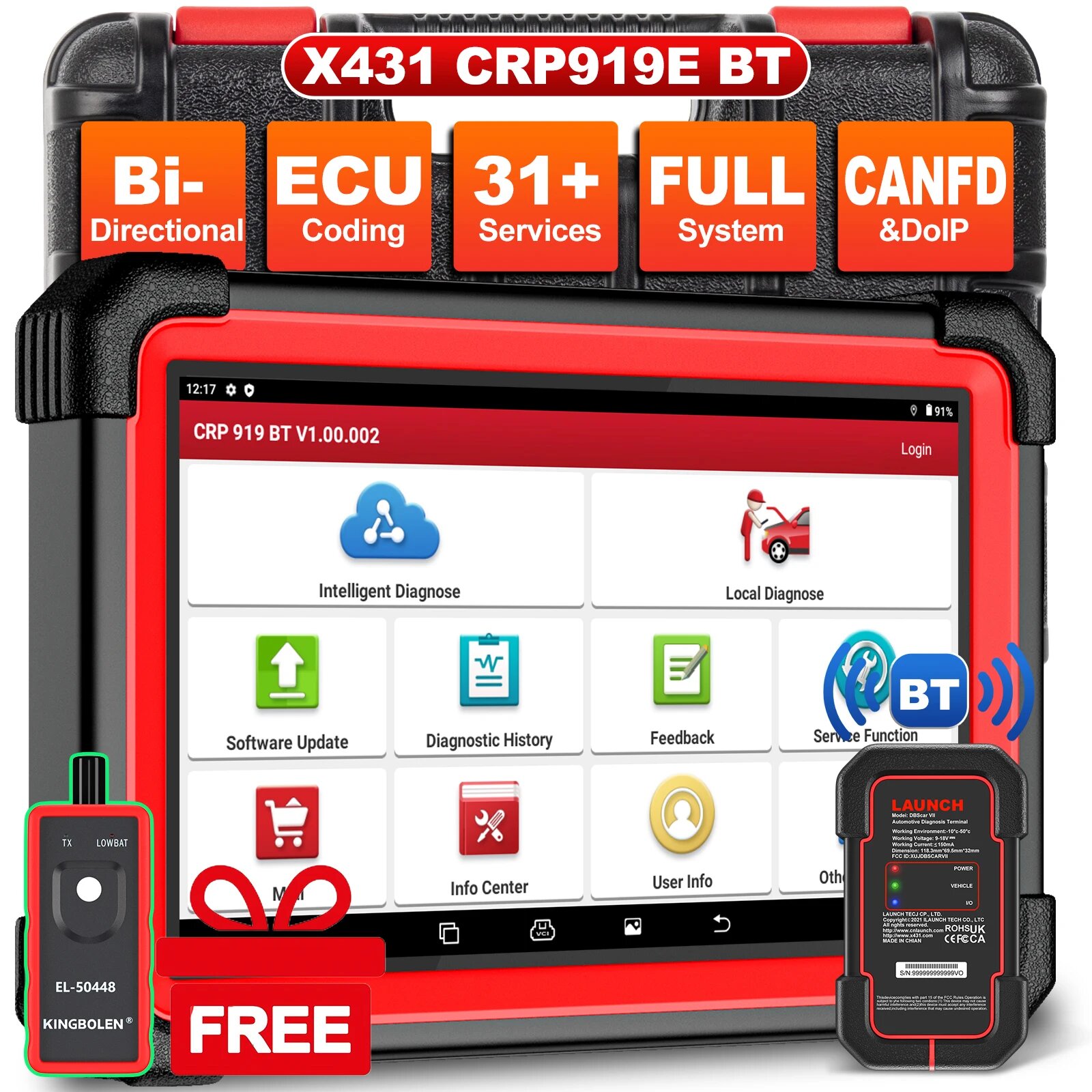Новый сканер LAUNCH X431 CRP919E BT OBD2 2025 года, двунаправленный программатор с добавлением ключей CAN FD/DoIP, уровень OE, все системы диагностики EU RU version