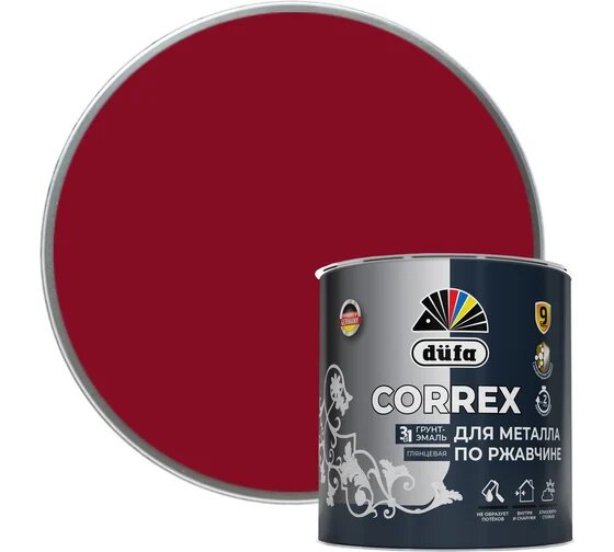 Dufa Грунт-эмаль по ржавчине гладкая Correx 3 в 1 RAL-3011 красно-коричневый 2 л