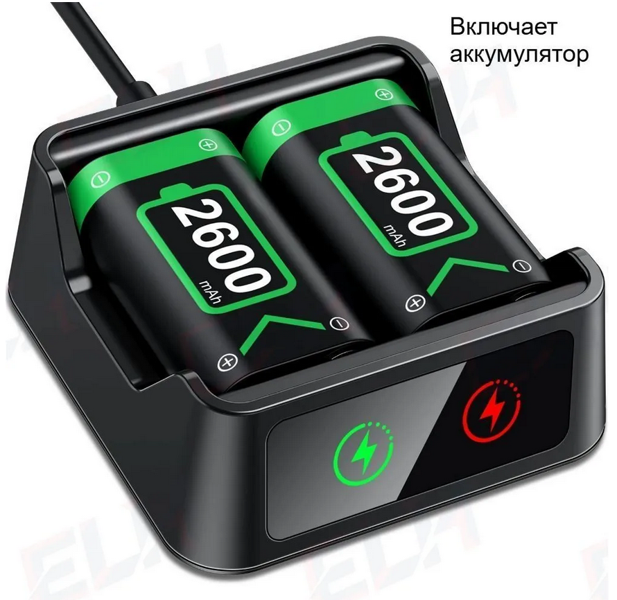 Аккумуляторы Для Геймпада Xbox One / Series S/X: 2 Штуки 6200 МАч, Зарядная Станция (база) С Освещением