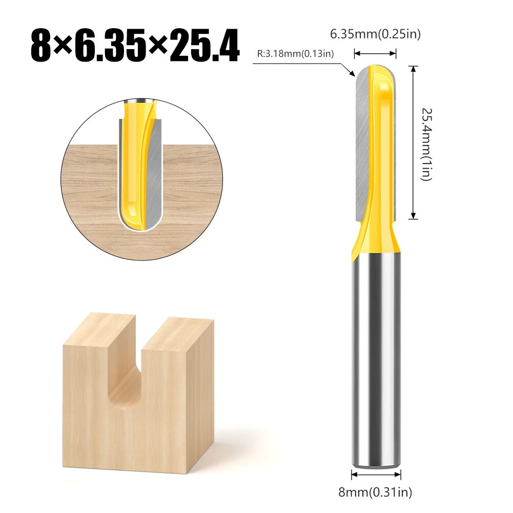 Фрезы с глубоким круглым дном и хвостовиком 8 мм, фрезы с круглым дном, долбежные фрезы, долбежные фрезы, инструменты для фрез с пазами 8X6.35X25.4mm