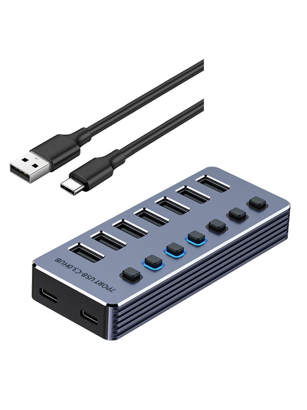 Aluminum USB3.0 Splitter 4/7/10 Port USB Adapter Fast Speed Data Transfer and Charging with Independent Switches