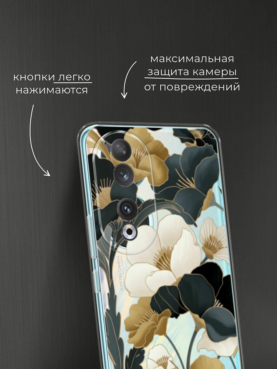 Силиконовый чехол на Honor 90 / Хонор 90 с принтом Золотые цветы — фото 1