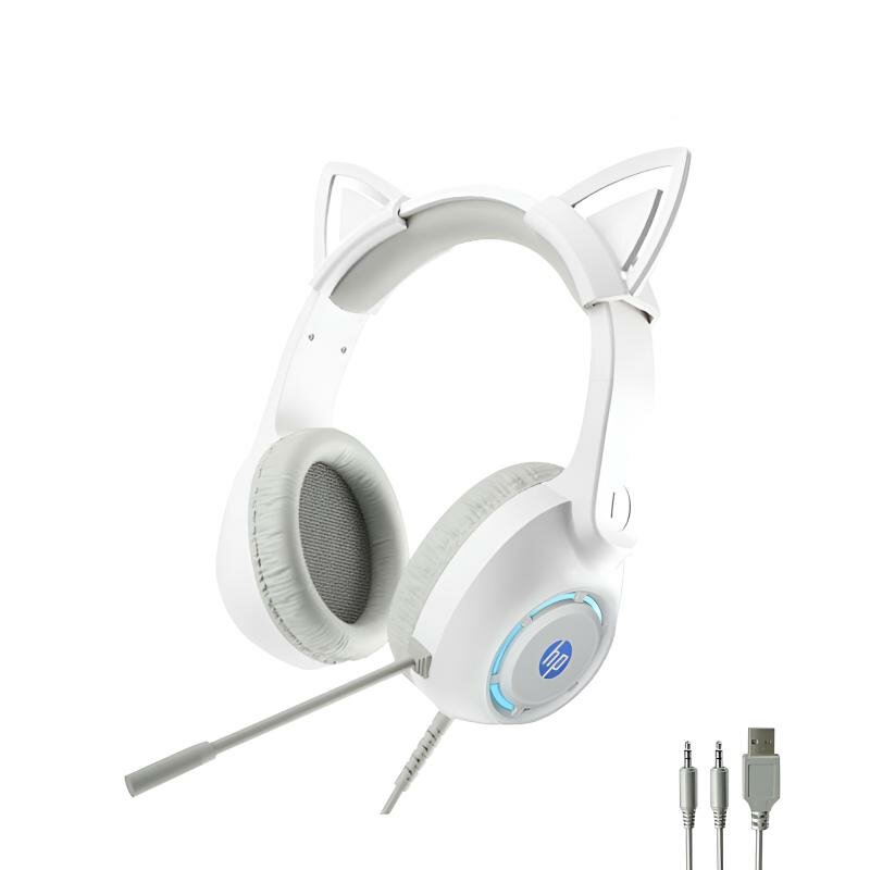 Проводные наушники HP Black, 【Milk Hair】【White Cat Ears】8013