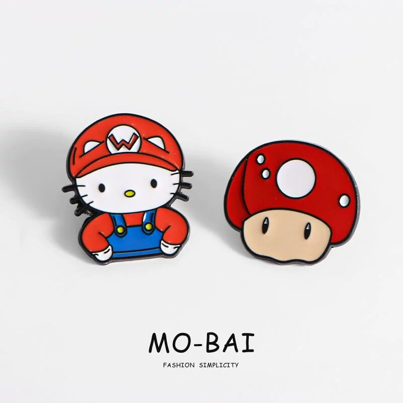 MINISO Брошь Hello Kitty с Марио, милый металлический значок в стиле аниме, украшение для студенческой сумки