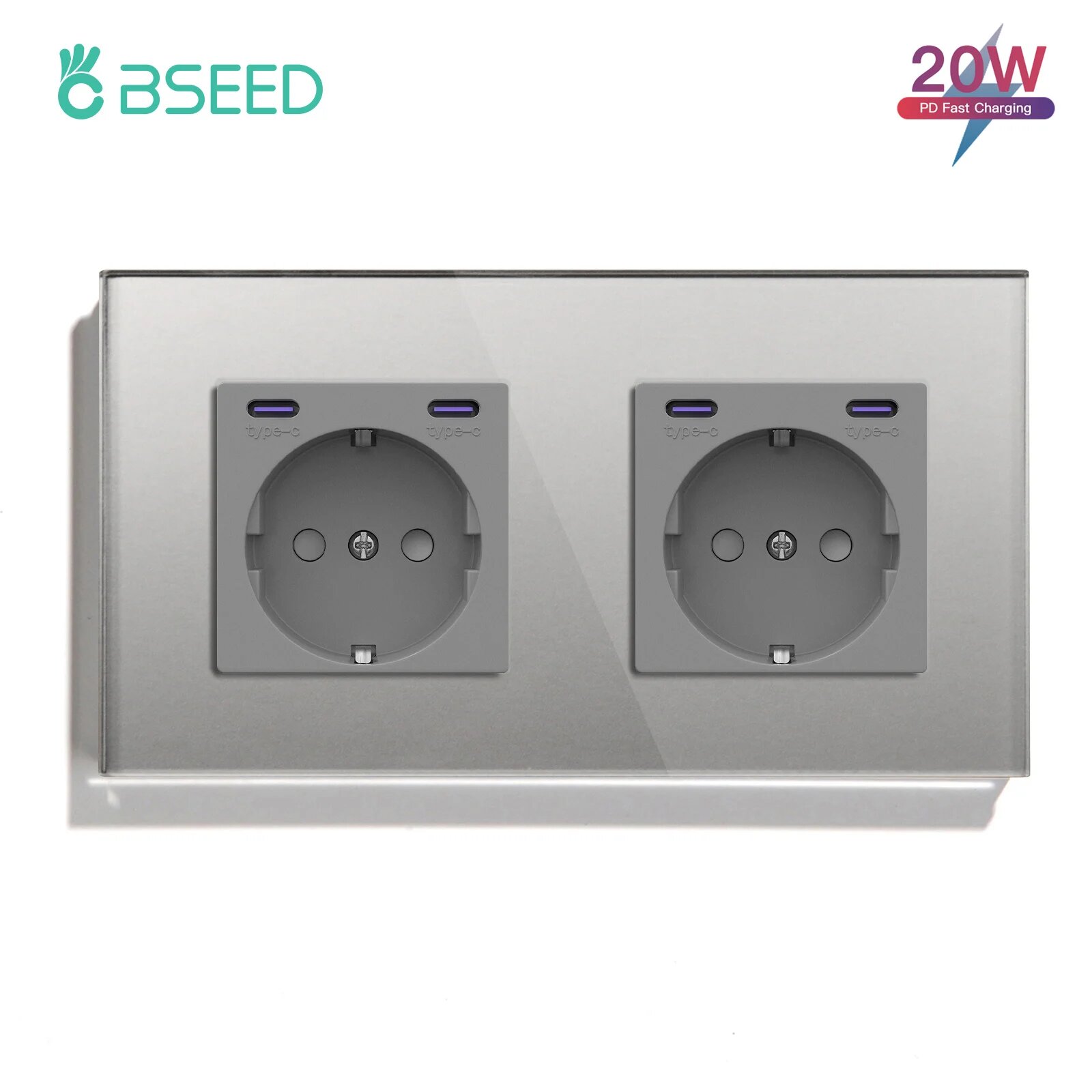BSEED Серая розетка с двумя USB Type-C, 20W