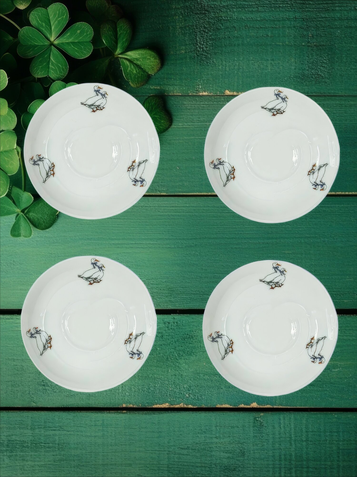 Блюдце фарфоровое Гуси 15 см 4 штуки Добрушский фарфоровый завод