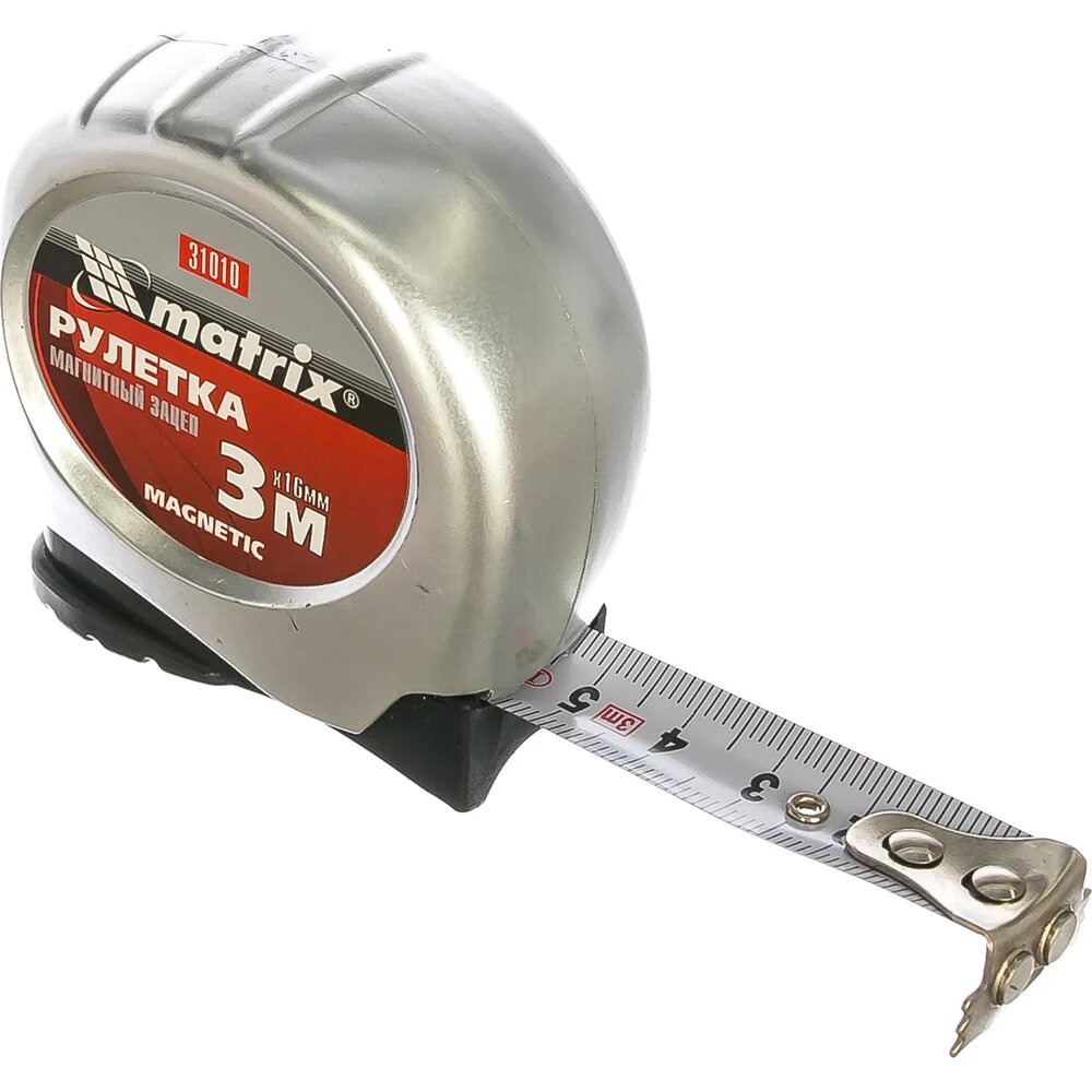 Рулетка Magnetic MATRIX 31010 прочной конструкции с магнитным зацепом, пластиковый корпус, стальная лента — фото 1