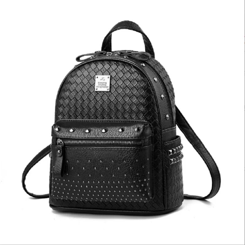 Новый роскошный модный трендовый кожаный рюкзак, женские дизайнерские сумки на плечо с заклепками, Женские повседневные плетеные дорожные маленькие рюкзаки с узором