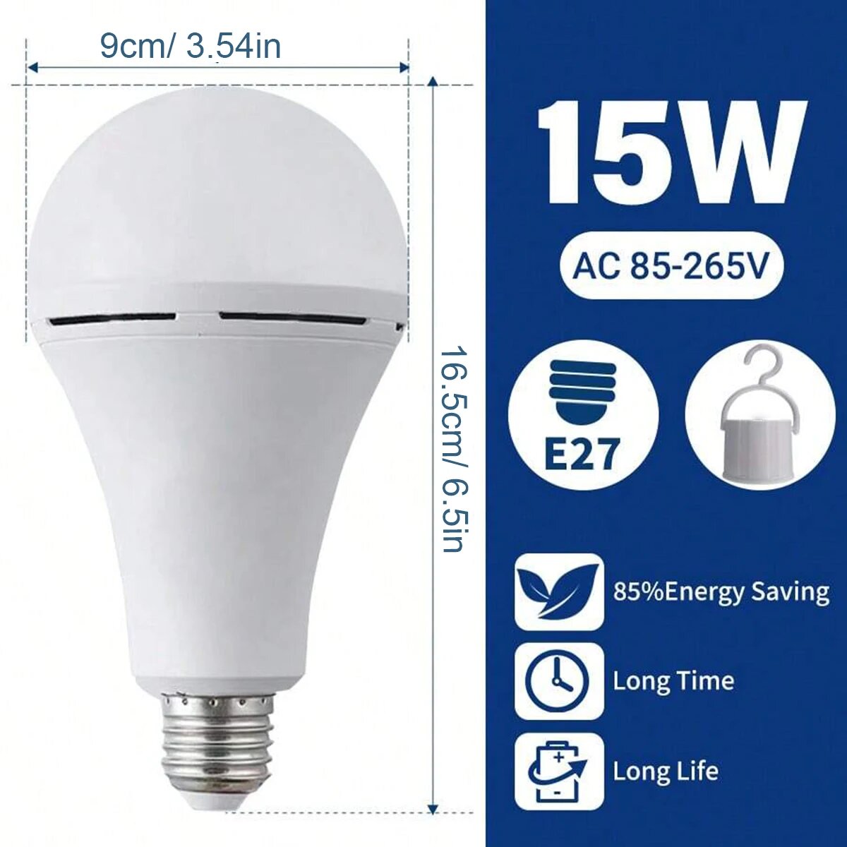 Светодиодная лампа E27 15W, белый свет, 4 LED