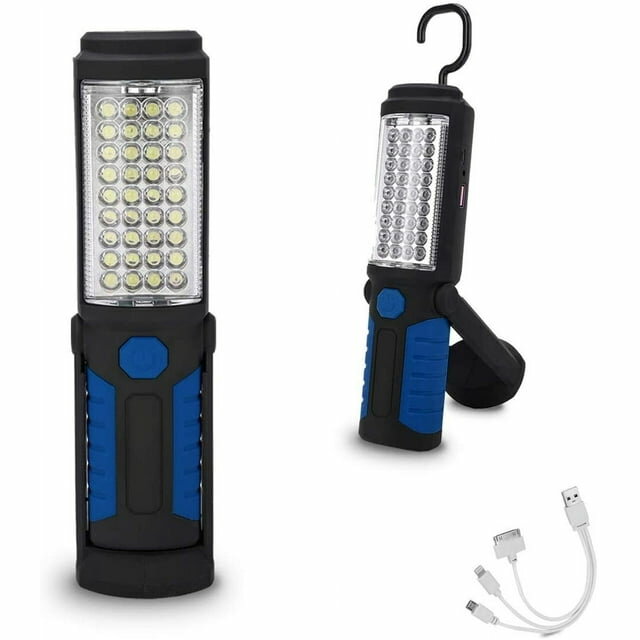 Портативная магнитная LED рабочая лампа с USB зарядом 36+5 фонарей, материал ABS, LED тип 3W 36+5шт, максимальная мощность 240 люмен, батарея 3.7V 2200mAH литий, алюминиевый сплав, 360° поворотный крюк, 90° складывающийся ручка