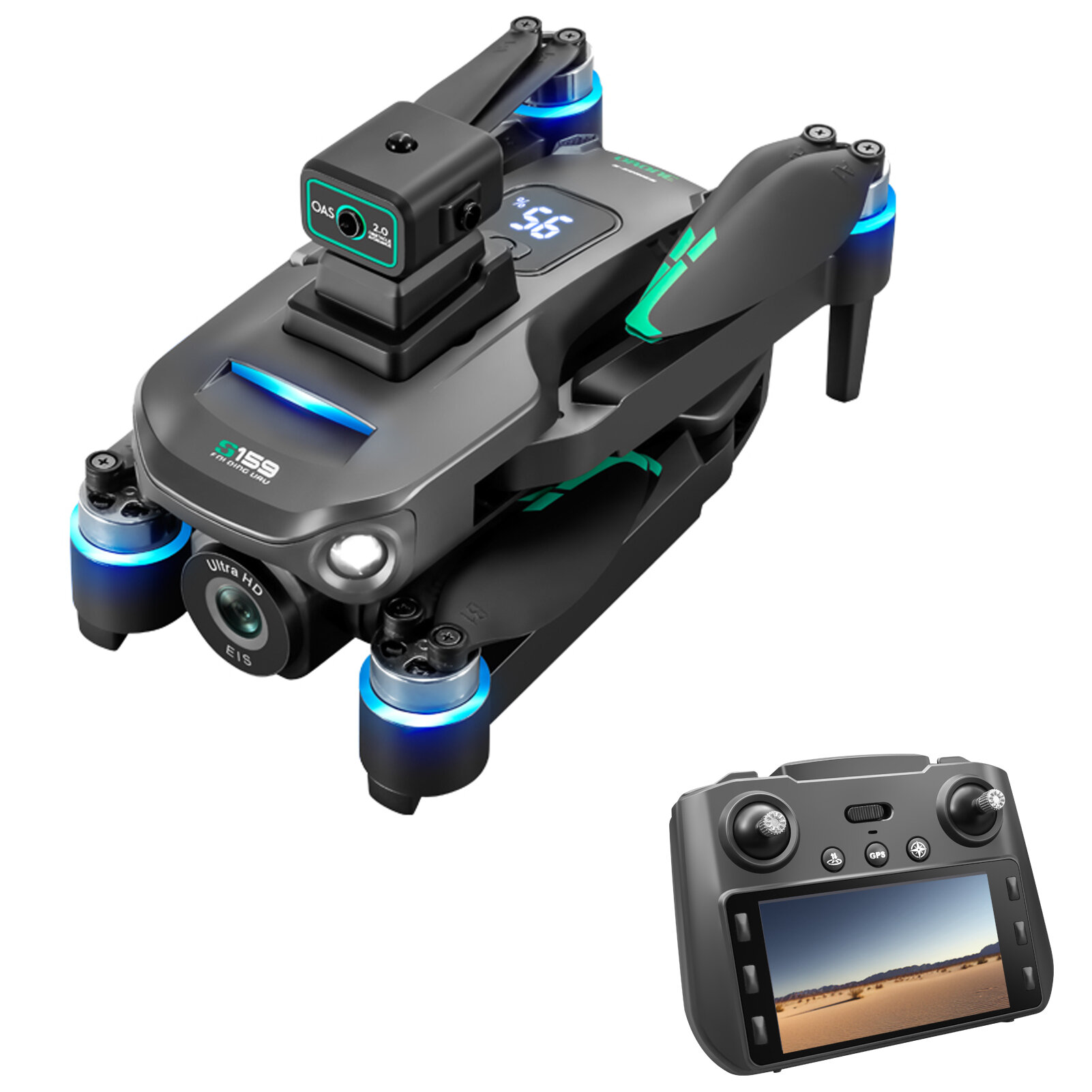 Пульт дистанционного управления квадрокоптером с GPS-приемником, двойной камерой 720P EIS, регулируемым объективом, 5G Wi-Fi, оптическим позиционированием потока, обходом препятствий, дисплеем корпуса летательного аппара