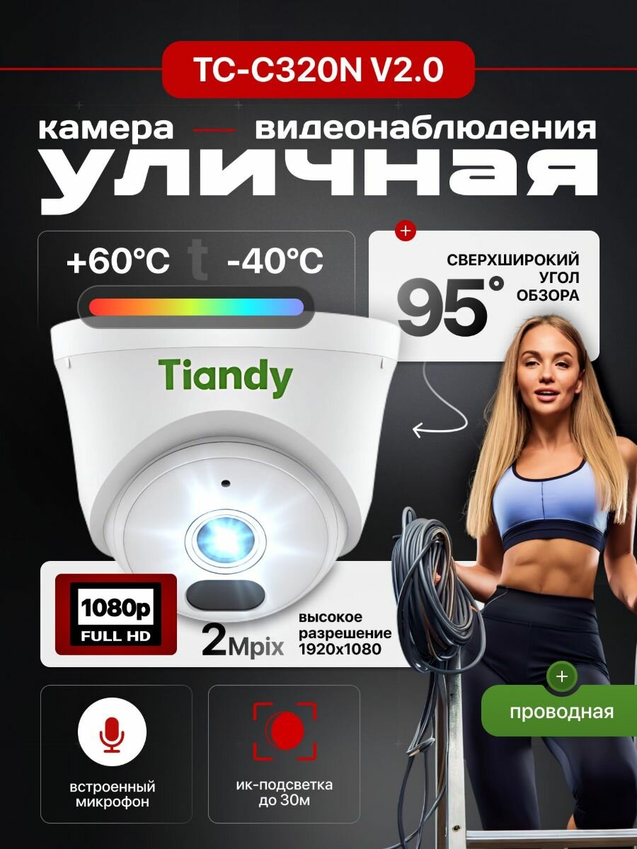 Tiandy TC-C320N V2.0 Видеокамера купольная с микрофоном (2Мп, 2.8mm)