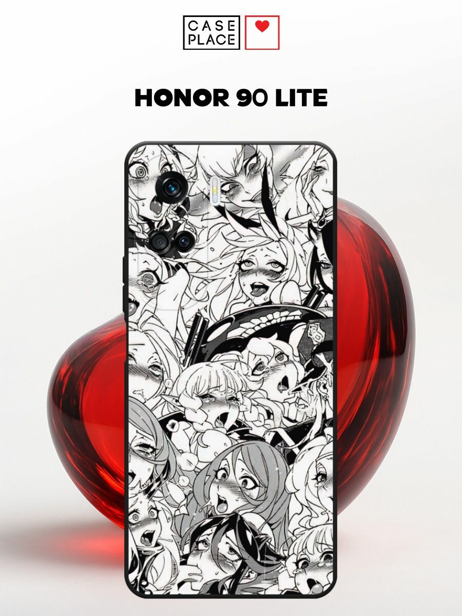 Черный матовый чехол на Honor 90 Lite / Хонор 90 Лайт с принтом Ахегао манга тян