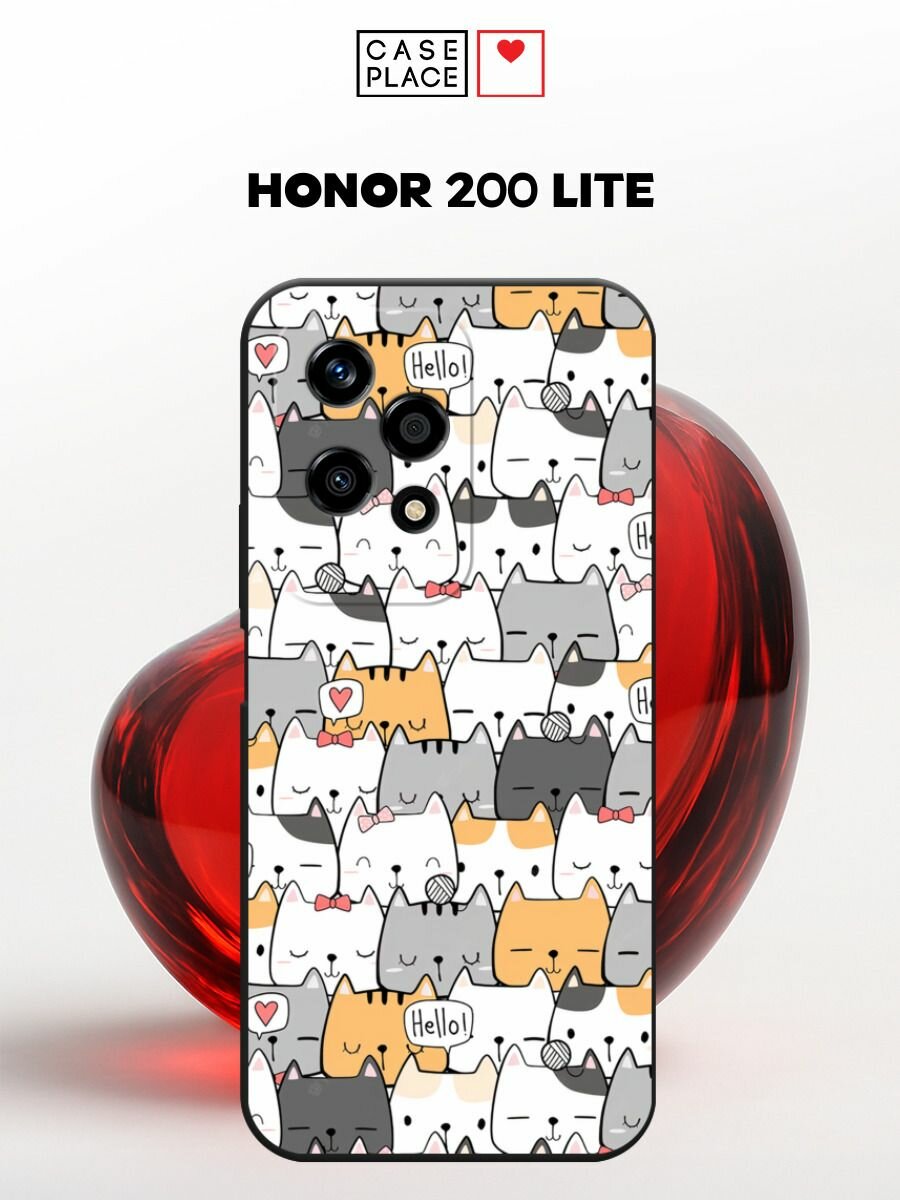Черный матовый чехол на Honor 200 Lite / Хонор 200 Лайт с принтом Милые котята