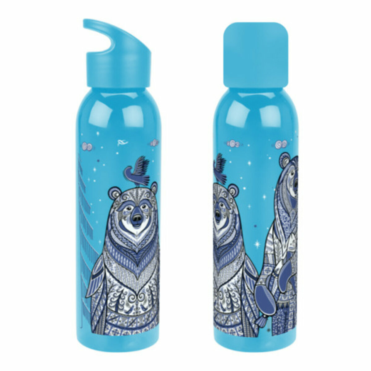 Бутылка для воды «Медведь и Медведица. Мезенские мотивы (т)» (голубой)