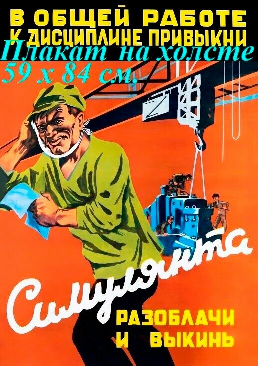 "Симулянта разоблачи и выкинь". 59*84 см. Плакат на холсте А1_039.