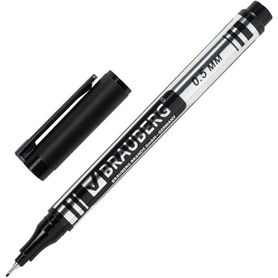 Маркер перманентный Brauberg "Jet", черный, супертонкий металлический наконечник 0,5 мм,150507