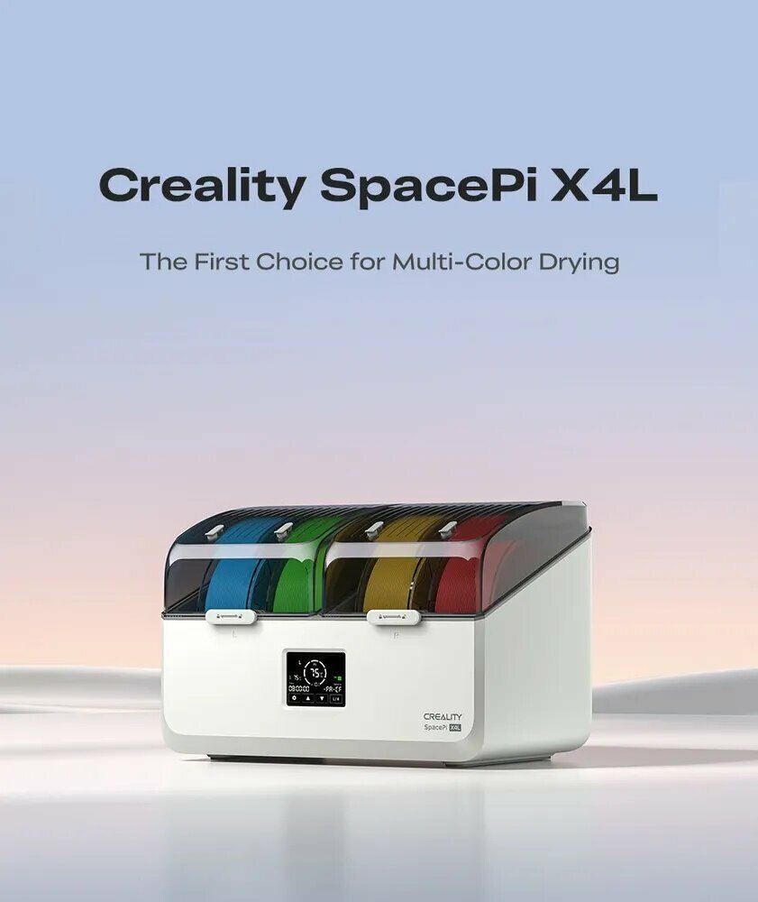 3D-принтер. Сушилка для филамента Creality spacePi X4L, 2 независимые камеры нагрева, для 4 катушек, LCD дисплей, нагрев до 75 C, для PLA, ABS, PETG, нейлона