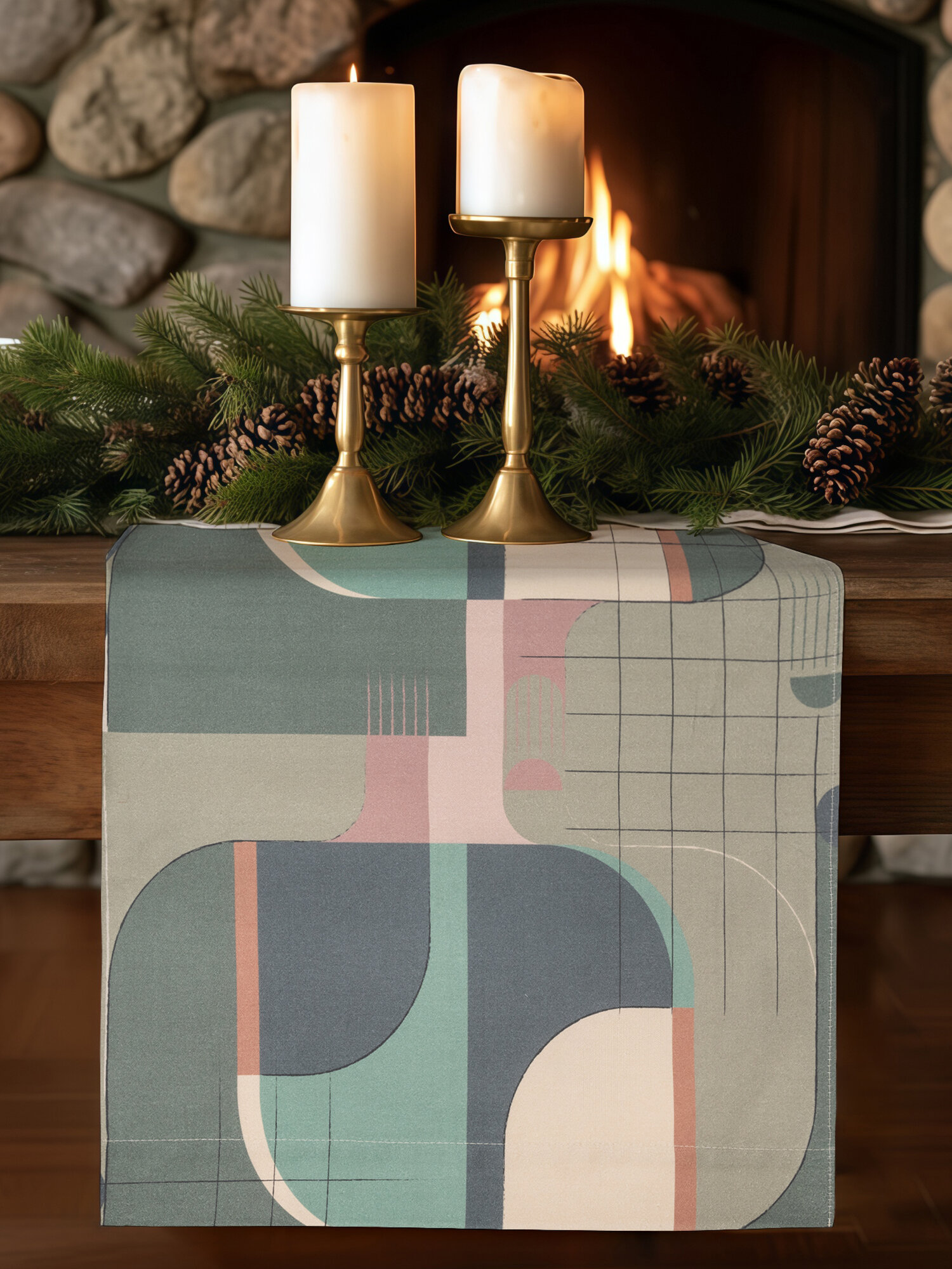 Дорожка столовая BELLEHOME "Зеленый Манхэттен", 40х160 см, для декора стола, 100% хлопок