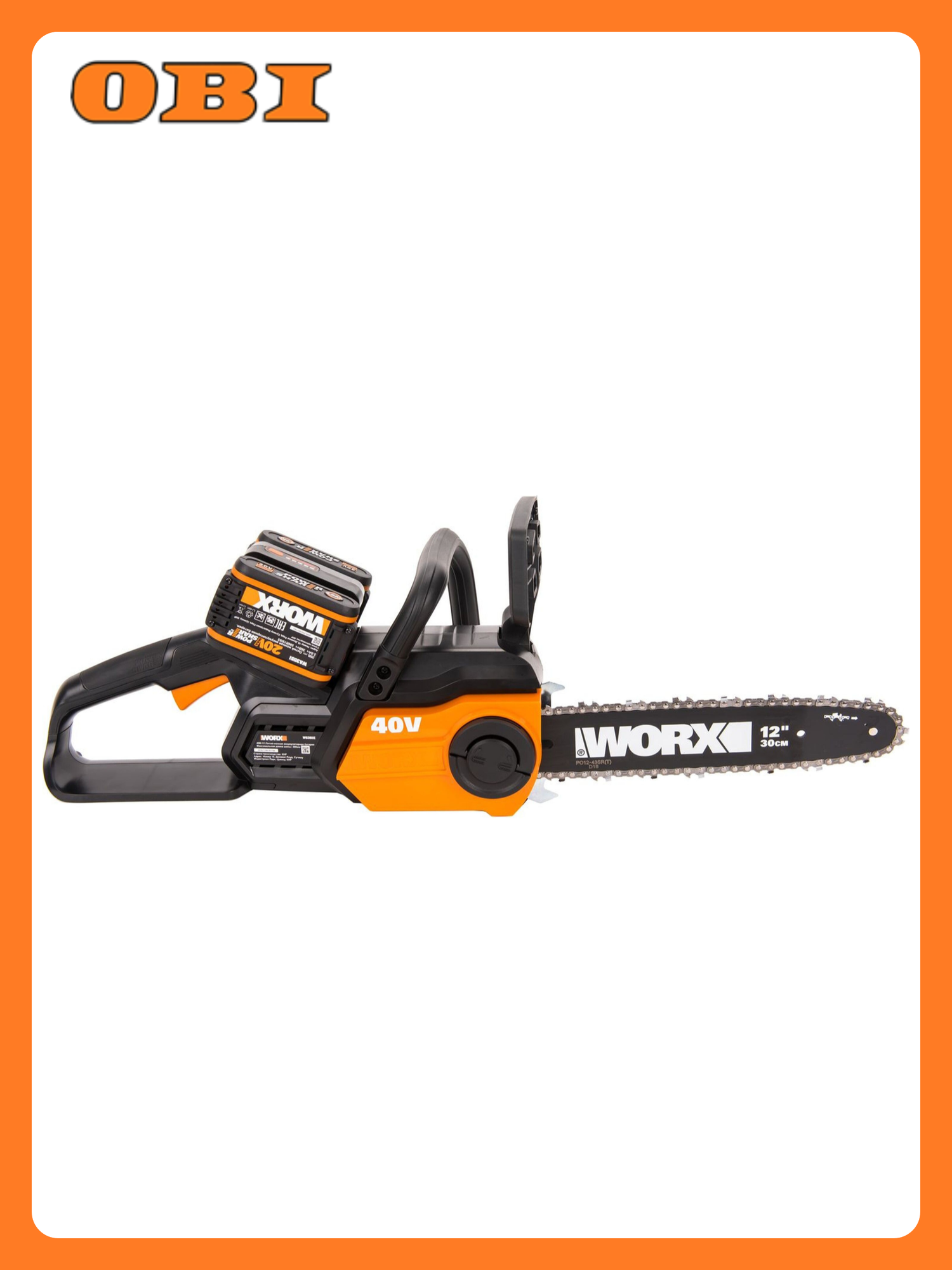 Пила цепная Worx WG381E, с 2 аккумуляторами и зарядным устройством