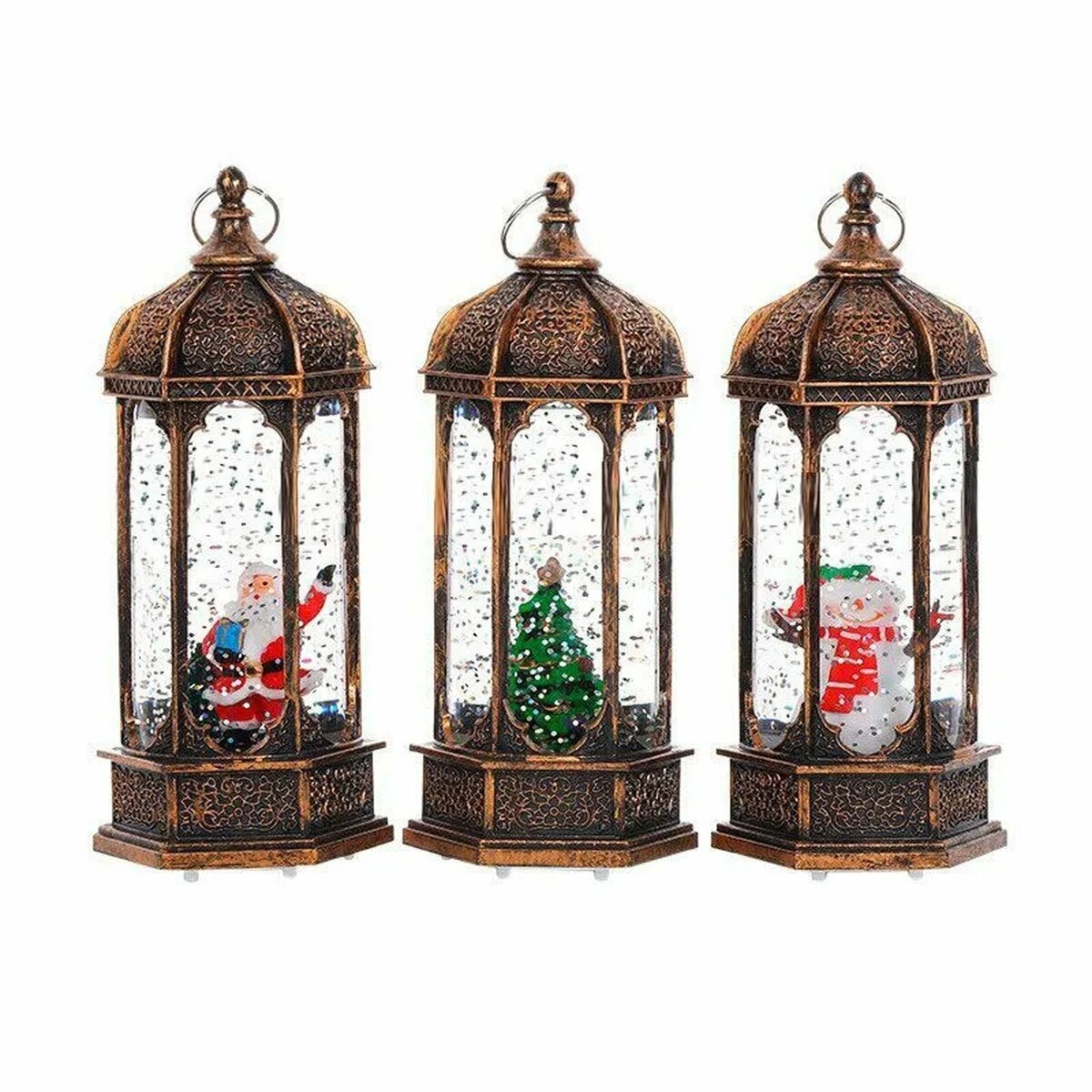 Набор светящихся елочных фонарей на елку "В зимнем лесу", "Дед Мороз", "Снеговик и белочка" 146см (3шт)