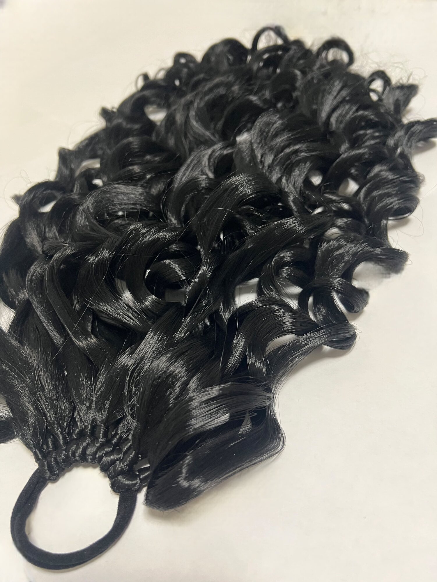 Хвост черный на резинке биопротеиновые волосы, шиньон, афрохвост, 60 см, 150 гр, BRAID_ART PROJECT