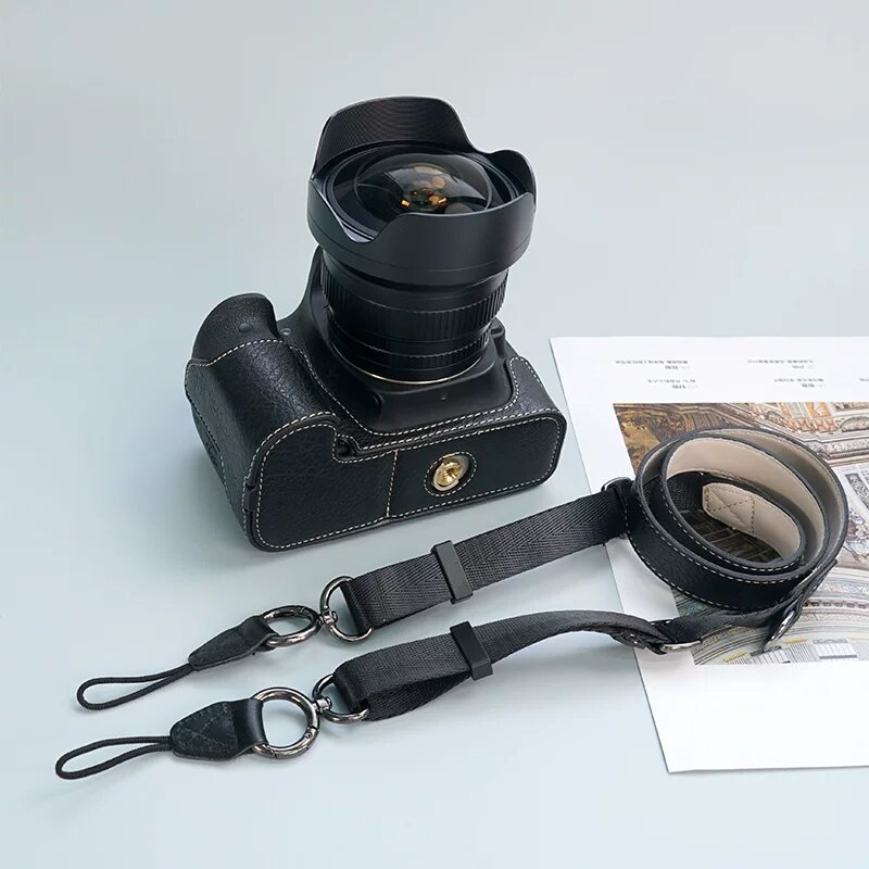 Ретро сумка из фальшивой кожи с плечевым ремнем V303 для Canon 80D/90D, черный цвет, включая защитное стекло