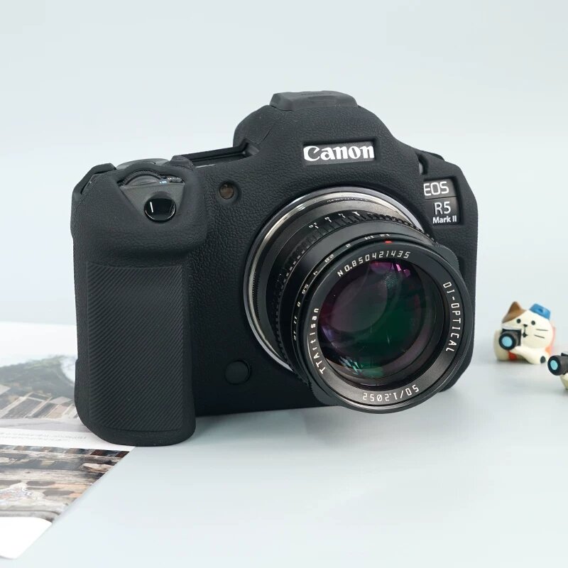 Премиум-кейс для Canon R5 II из силикона с личи-текстурой - Черный для защиты зеркальной камеры