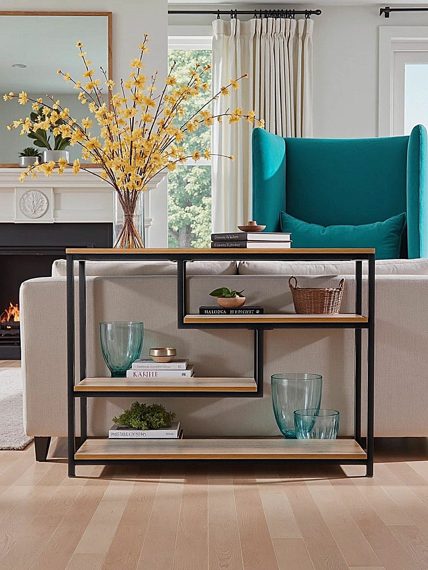 Консоль в стиле Лофт, 100х30х75 см, дуб вотан