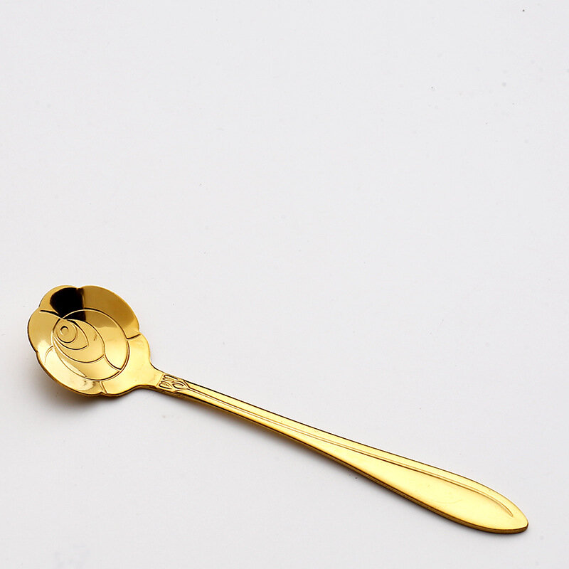 Нержавеющая стальная ложка, золотая ложка с вишневым цветом, креативная ложка для размешивания с розой, ложка для кофе в кружке, ложка для подарка с ручкой, розовое золото