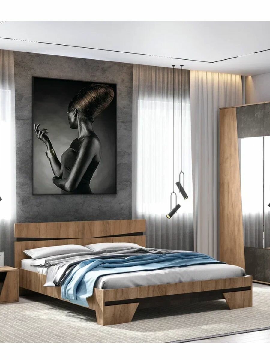 Кровать двуспальная Соренто 1674х800х2074, Дуб крафт/Бетон темный с ортопедическим основанием, МИФ