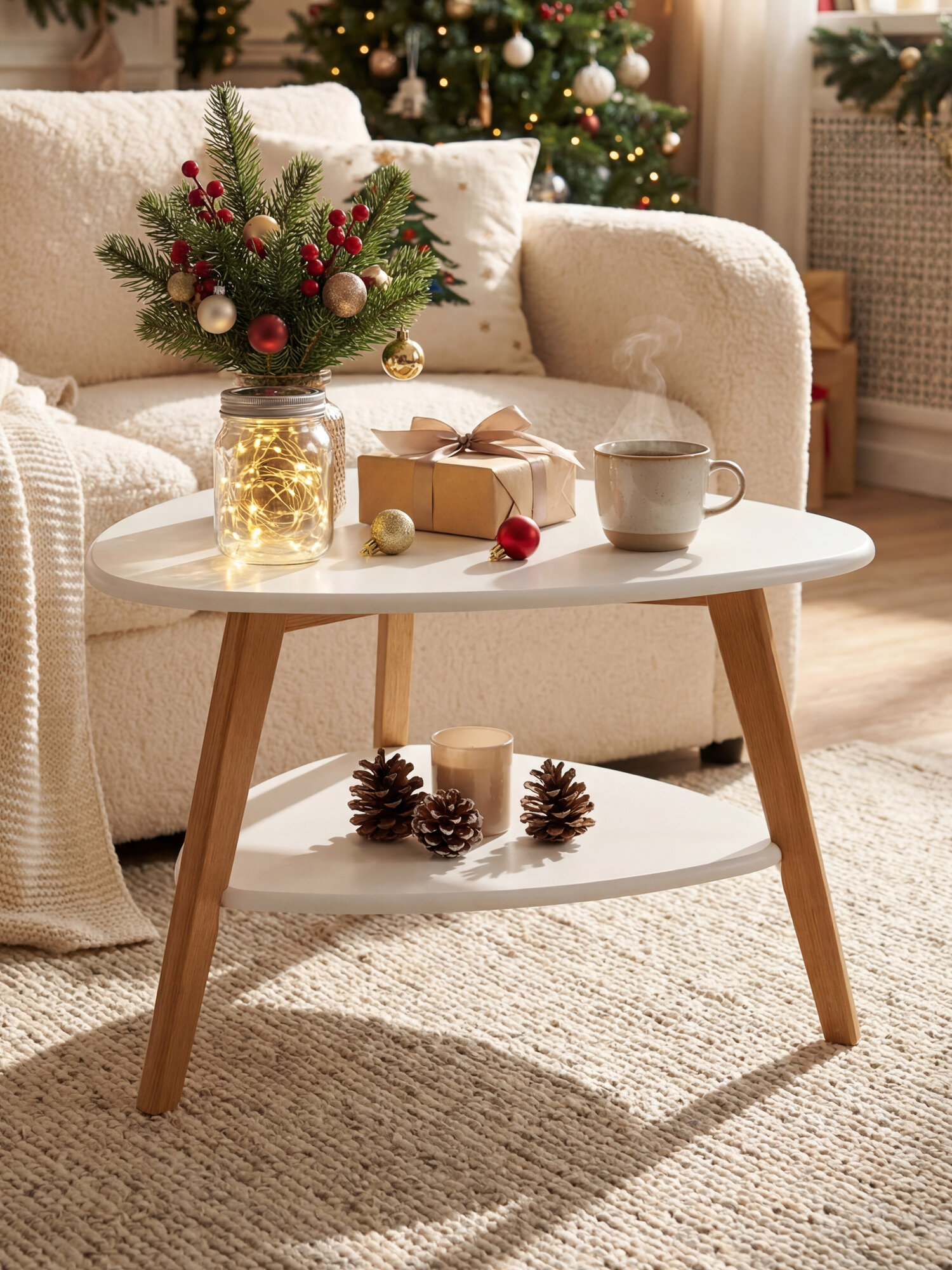 Столик журнальный IFERS Бруклин кофейный, с полкой цвет белый/дуб светлый