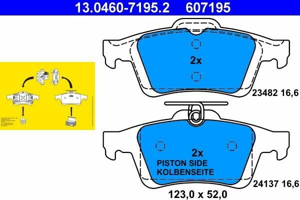 Колодки тормозные ATE 13-0460-7195-2, задние, Ford Focus II 11, 04, Focus C-Max 10, 03, Mazda 3, 5 10, 03, Volvo S40 II, V50 01, 04