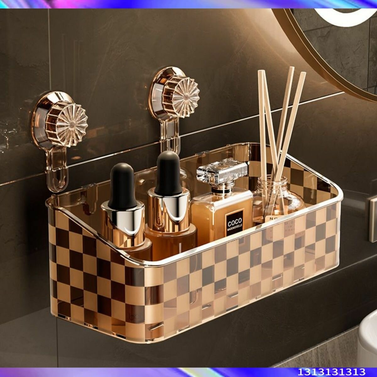 Настенная полка премиум для ванной на присосках без сверления, 26x9x12 см, размещается у раковины или унитаза для косметики и зубной пасты