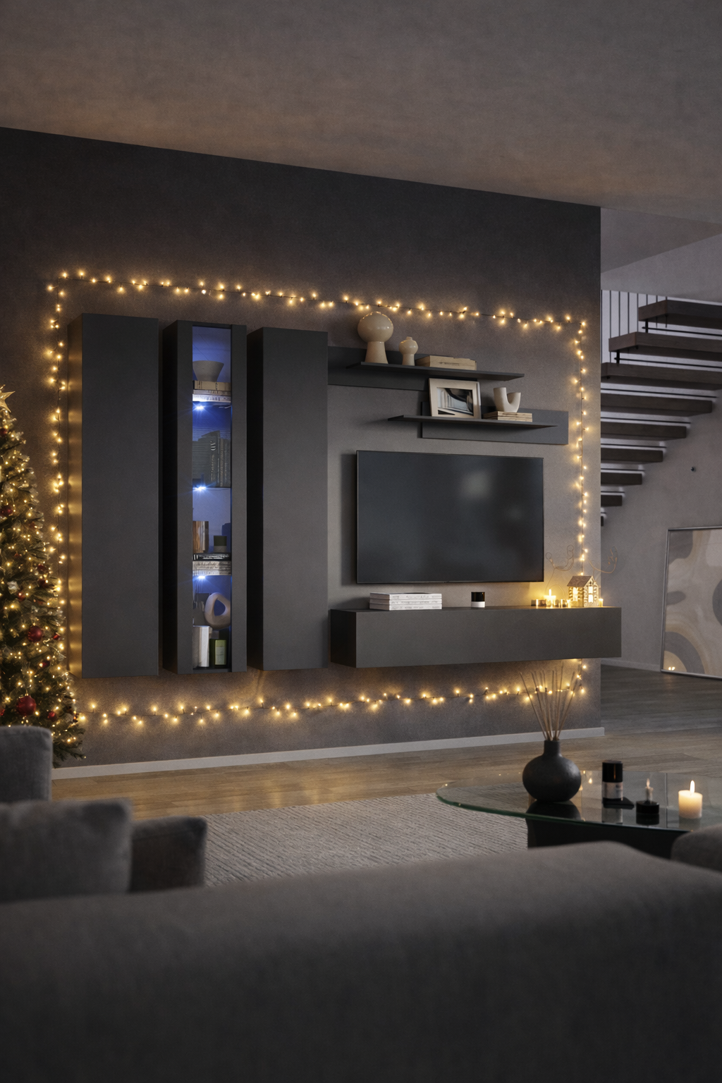 Стенка в гостиную №13 Поинт Серый графит