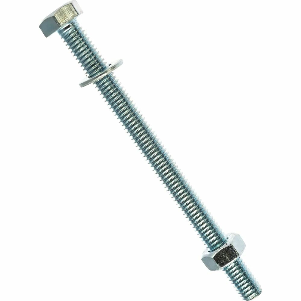 Болт Tech-Krep/Zitar DIN933 с шестигранной головкой, оцинкованный М6х80 + гайка + шайба 4 шт - пакет 112721