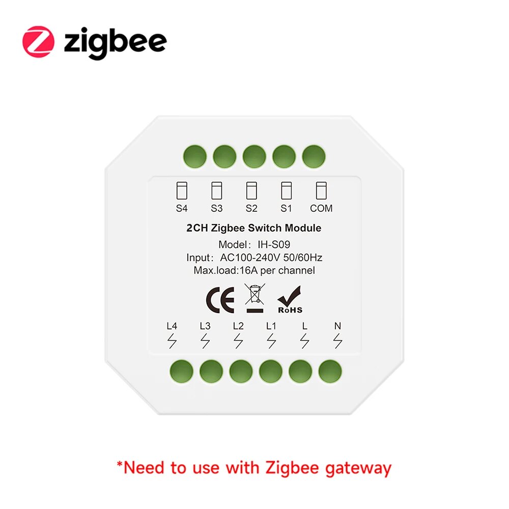 Модуль умного переключателя Tuya 1-4CH Zigbee 16A IH-S09 AC100-240V, пульт дистанционного управления для домашней автоматизации для освещения и бытовой техники