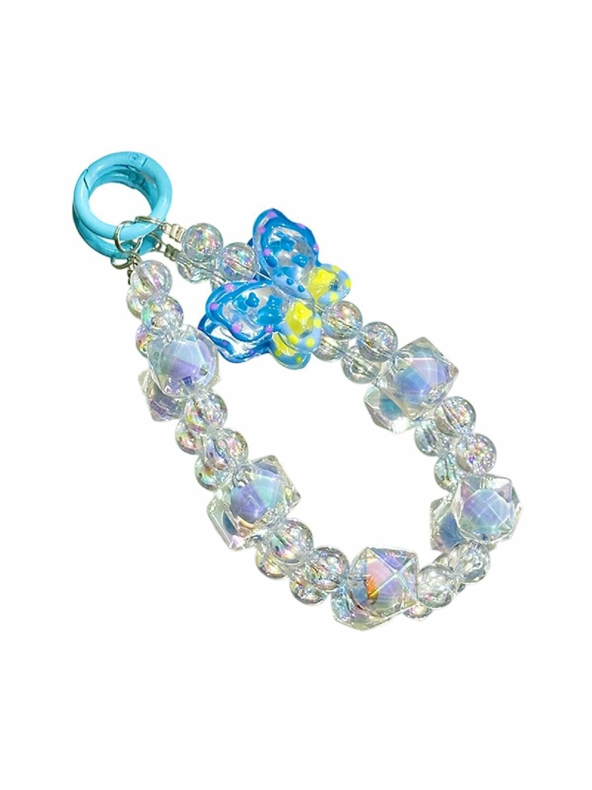 Шнурок для телефона, Подвеска-брелок для мобильного телефона с бриллиантовым бисером-бабочка из бисера- синий