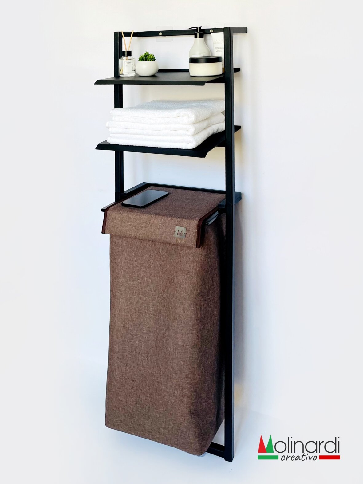 Корзина для белья и стеллажом с полками для хранения узкая К5А-КЧ