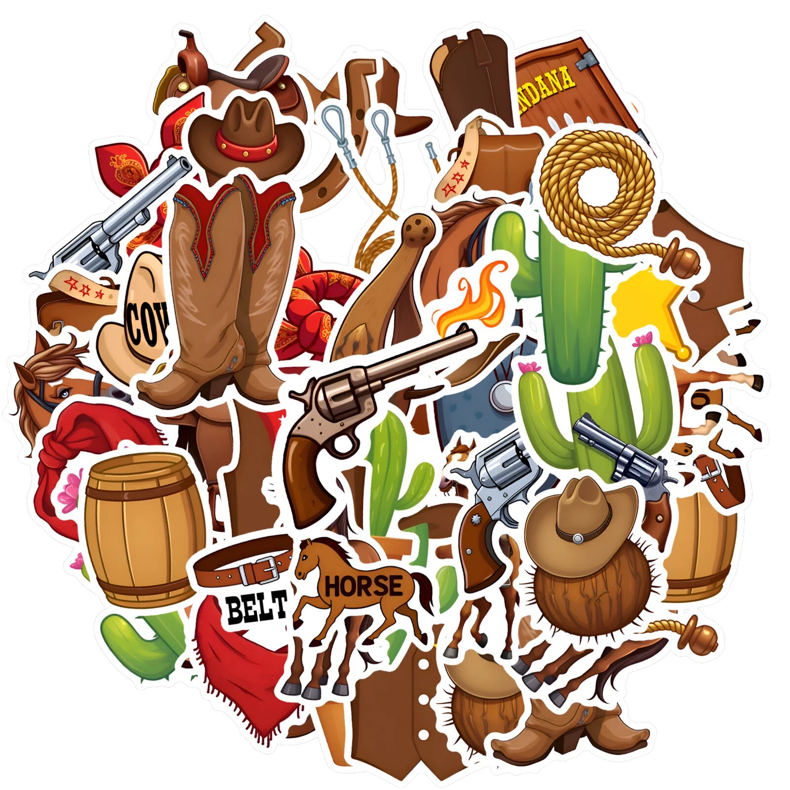 Многоцветные ковбойские наклейки из винила 1A-35pcs