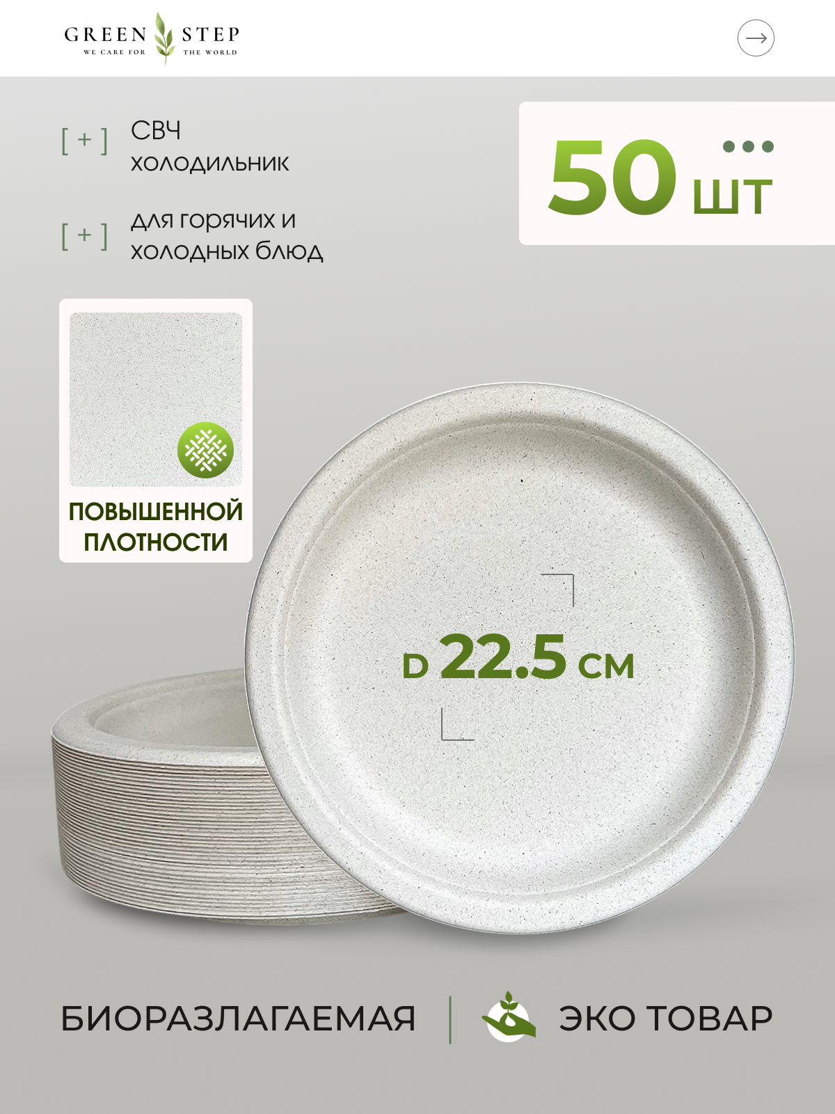 Одноразовая посуда / Тарелка одноразовая биоразлагаемая бумажная диаметр 225 мм, 50 шт. в упаковке