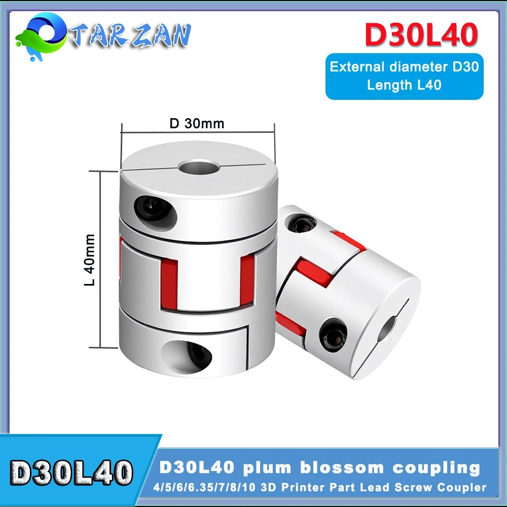 D30L40 сливовая муфта 6/6,35/8/10/12/14/16 мм для двигателя с ЧПУ, муфта вала сцепления, гравировальный станок, муфта серводвигателя, внутреннее отверстие 8mm to 10mm