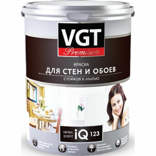 Краска для Стен и Обоев VGT Premium IQ 123 1.2кг Стойкая к Мытью / ВГТ Премиум.