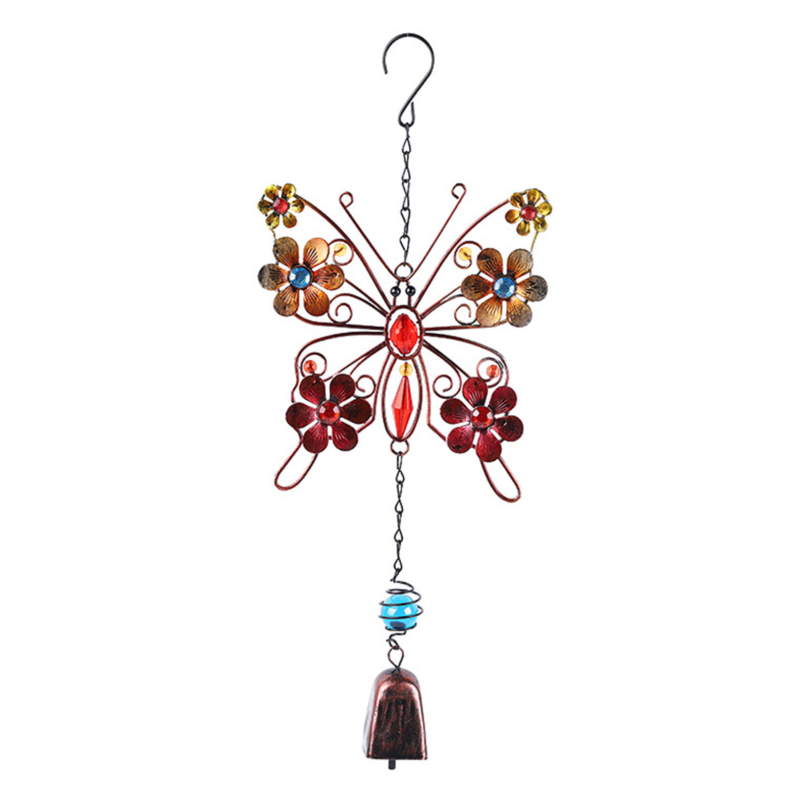 Воздушный колокол бабочка европейского стиля из металла с антиржавчным покрытием, железное художественное украшение для дома, металлическая разноцветная форма бабочки, стеклянные камни, акриловые цветы, крепление S-крючок, типы: 9014 трубчатый колокол,