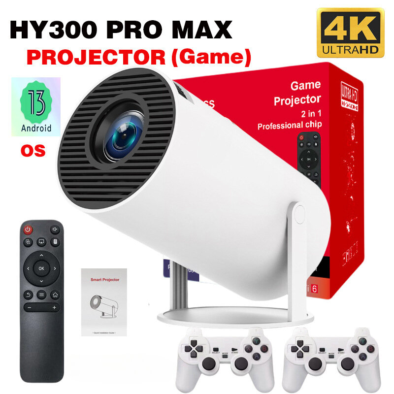 HY300 PRO MAX 4K игровой проектор 2-в-1, Android 13, 2+8 ГБ, авто-коррекция, Wi-Fi 6, 130″, портативный, для дома и улицы