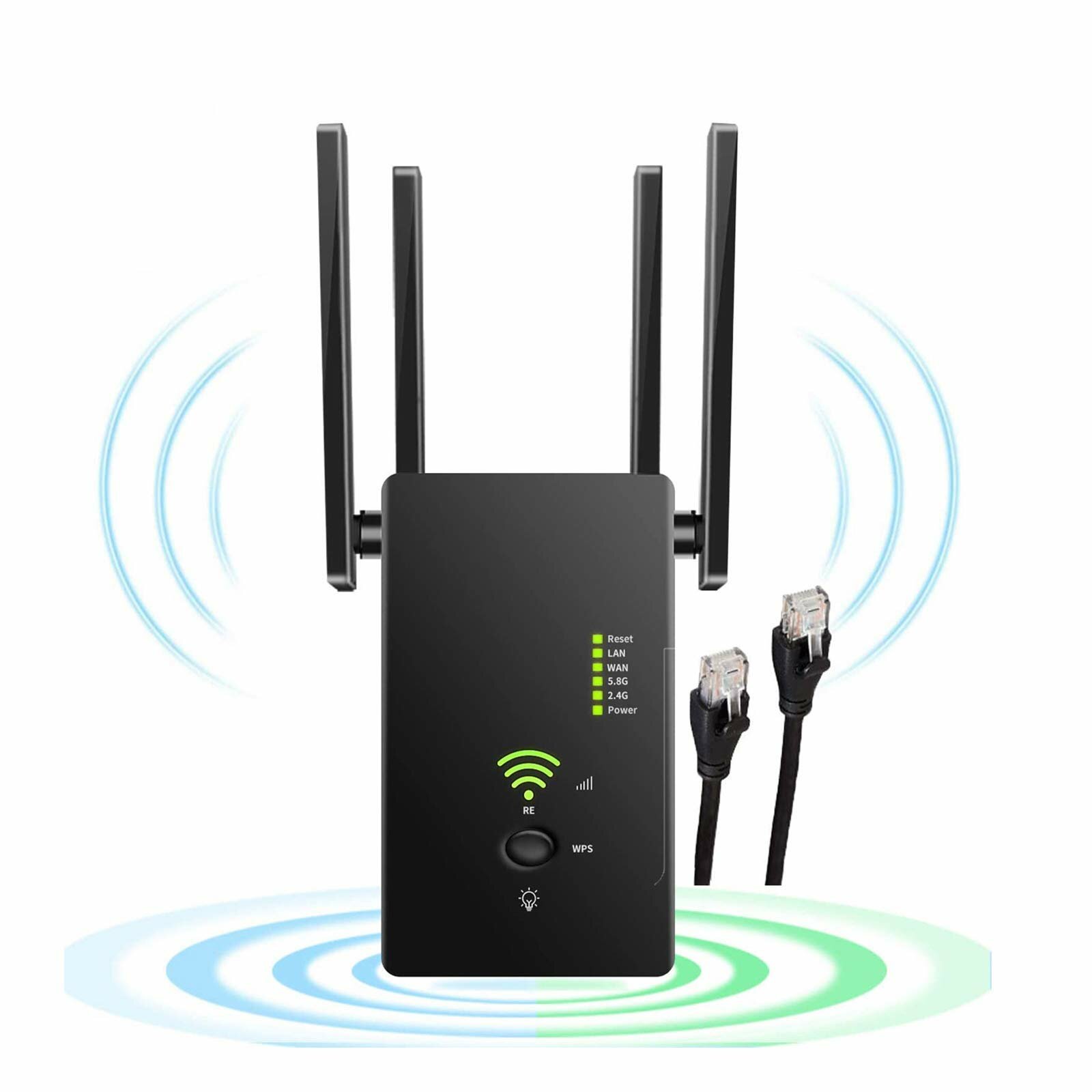 WLAN Repeater AC1200 Усилитель WLAN 5GHz/867Mbit/s 2.4GHz/300Mbps, WiFi Repeater с режимом AP/Repeater/Router, 4 антены, Расширитель диапазона WiFi, совместимый со всеми устройствами WLAN