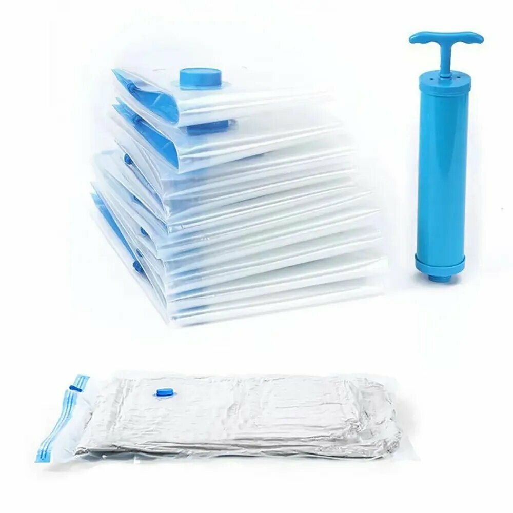 Утолщенные прозрачные вакуумные пакеты для хранения - компрессионные мешки для одежды и одеял с насосом