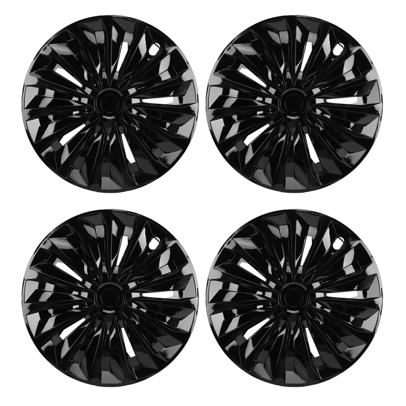 4 колпака на колеса 14 дюймов, крепление на защелках, стильный дизайн, универсальные для автомобильных шин R14, черные.