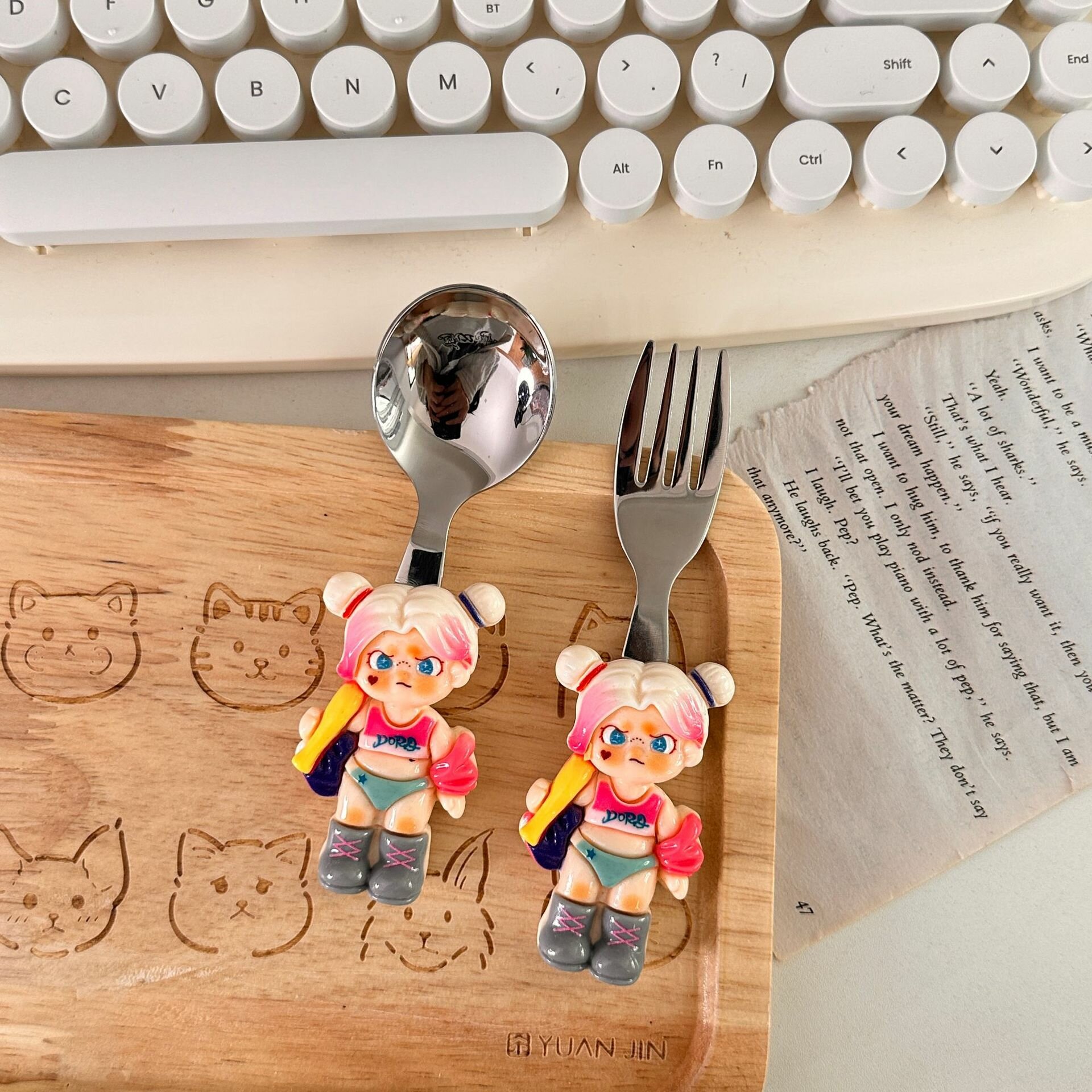 Милый набор фруктовой вилки и ложки с рисунком Pink Heart Back Dora, 1 шт, корейский стиль для детей