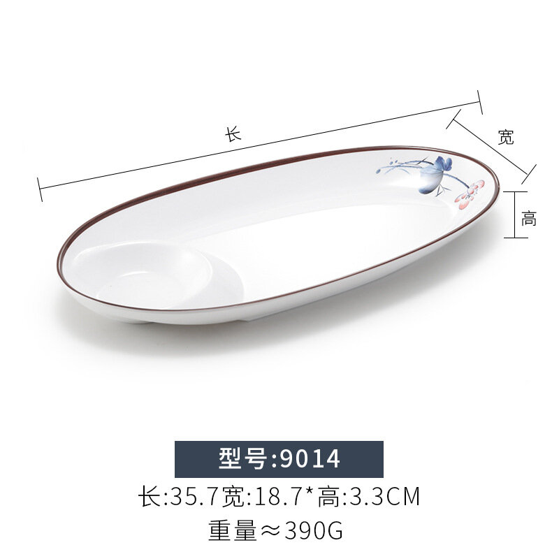 Тарелка меламин с узором синяя лотос для вареников с соусницей, ресторанное качество, арт. 9014